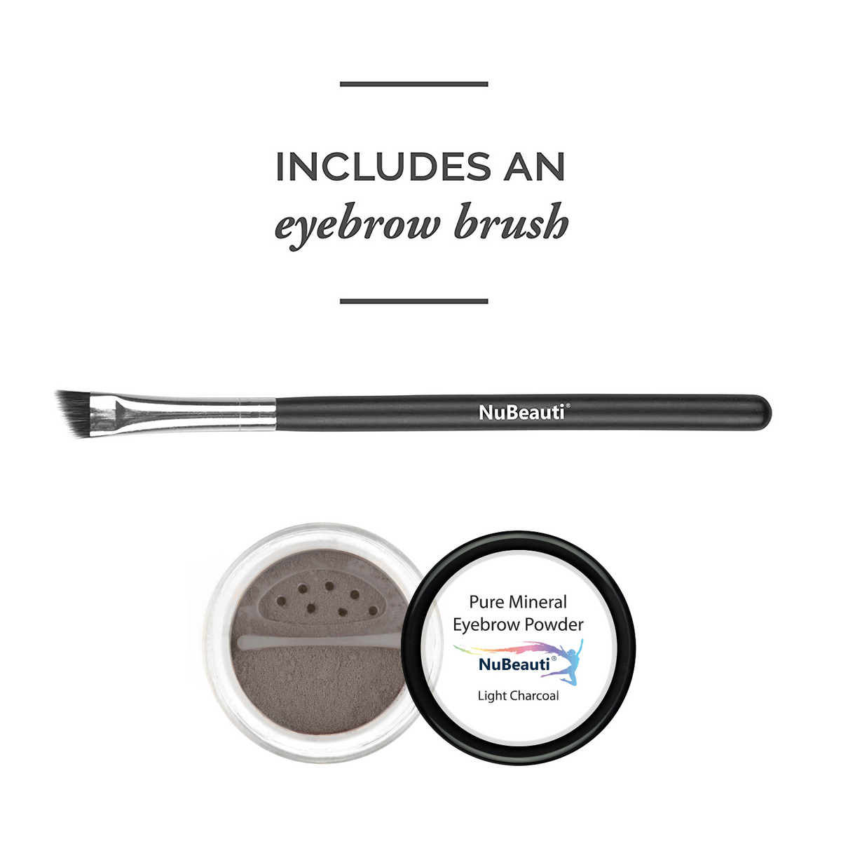 Mineral Eyebrow Powder & Angled Brush Light Charcoal – NuBeauti